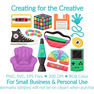 90s Items Clipart- SVG, PNG, EPS Images - Nineties Kid, Cassette Tape ...