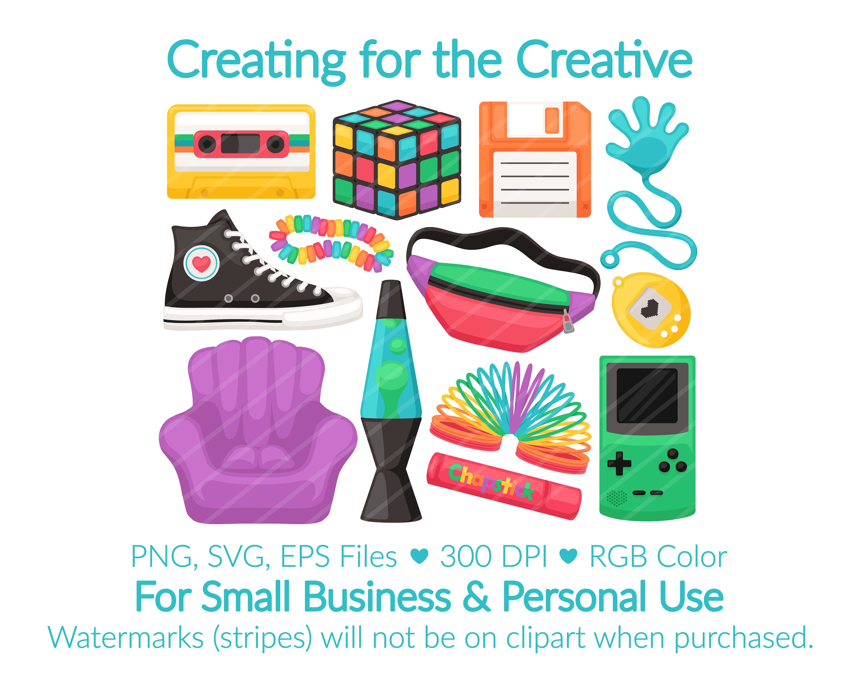 90s Items Clipart- SVG, PNG, EPS Images - Nineties Kid, Cassette Tape ...