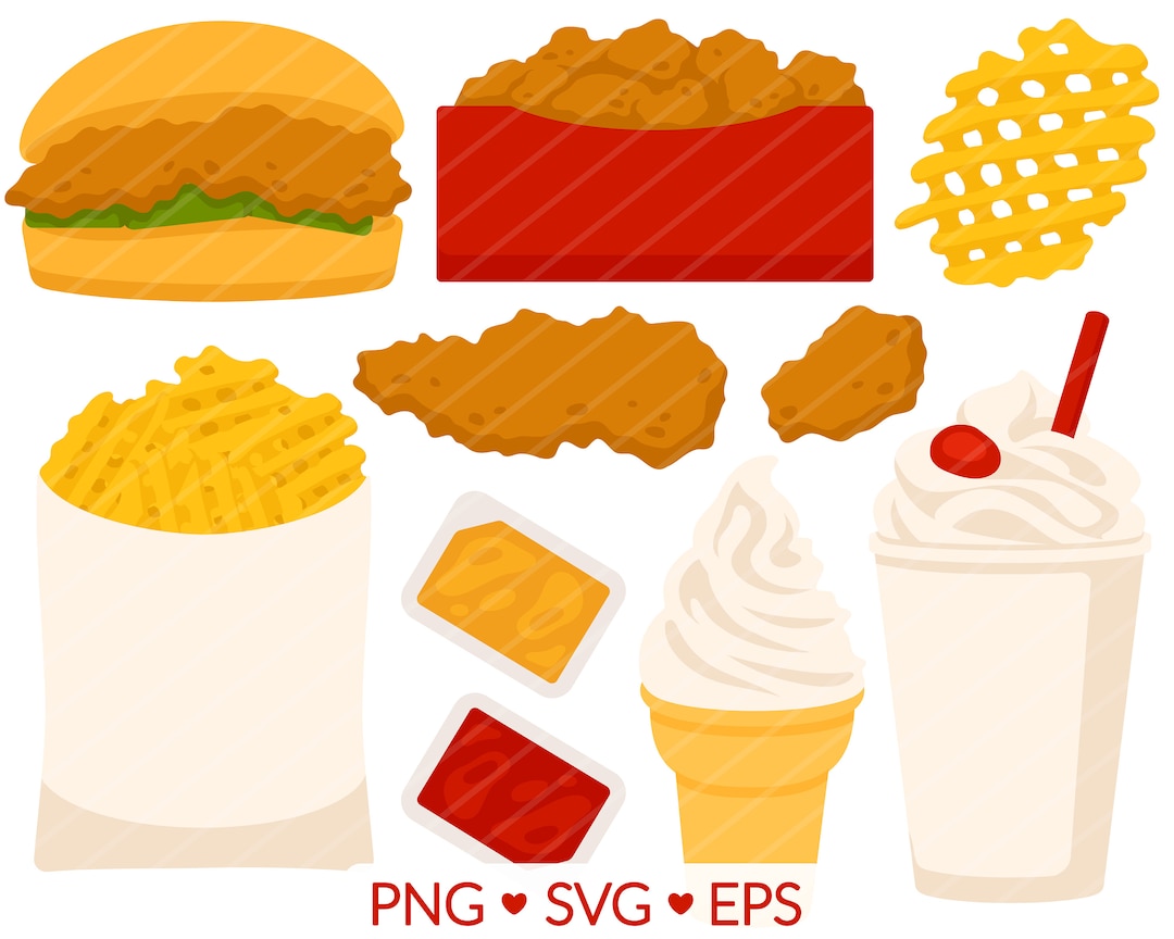 Fast Food Chicken Clipart - SVG, PNG, EPS Images - Chicken Nuggets ...