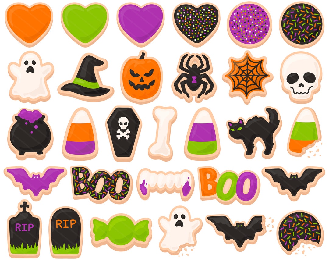Halloween Cookie PNG Clipart - Witch Skull Ghost Bat Spider Graveyard ...