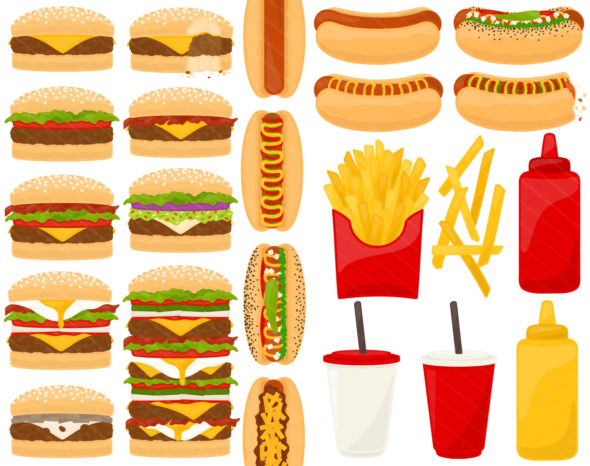 Burgers Hotdogs & Fries PNG Clipart Cheeseburger Fast Food - Etsy
