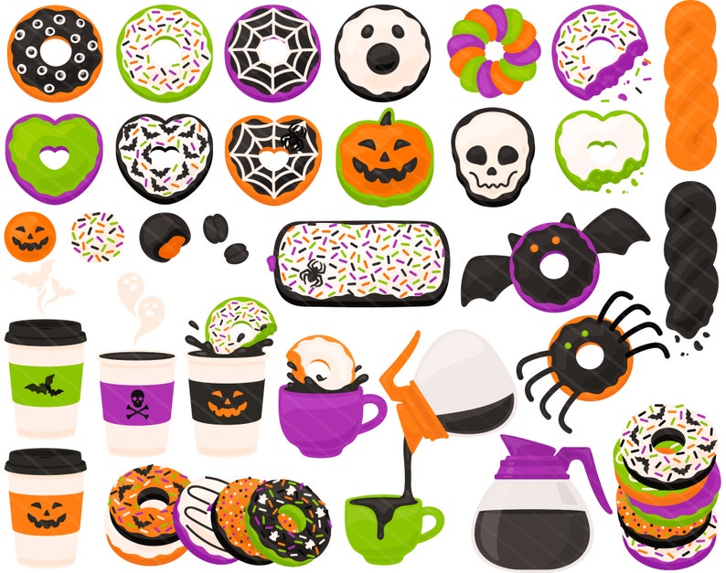 Halloween Coffee Donut PNG Clipart Spooky Doughnut Ghost Bat - Etsy