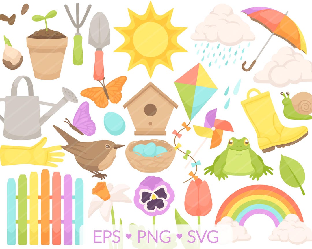 Spring Clipart - SVG, PNG, EPS Images - Spring Flowers Weather Animals ...