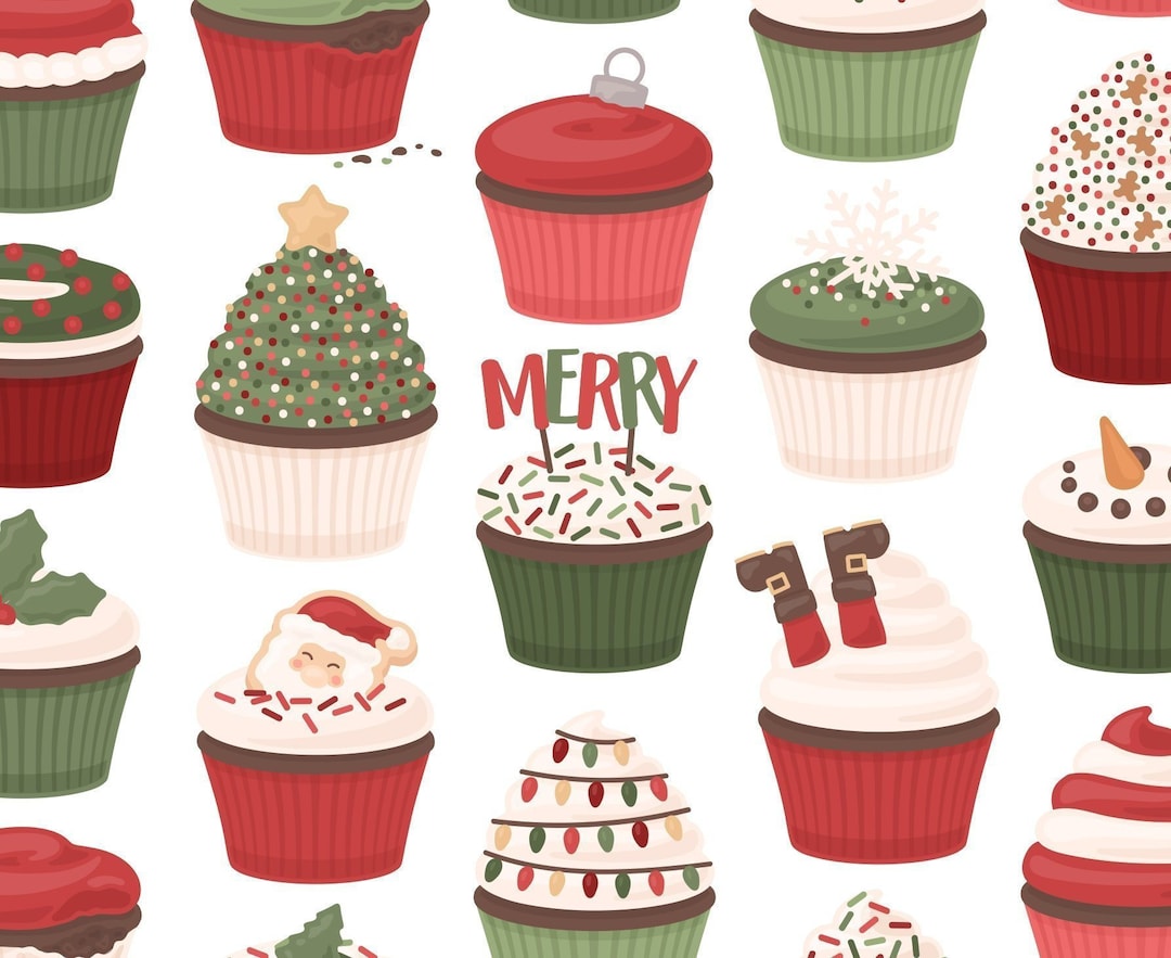 Christmas Cupcake Clipart, Holiday Clipart, Winter Clipart, Dessert ...