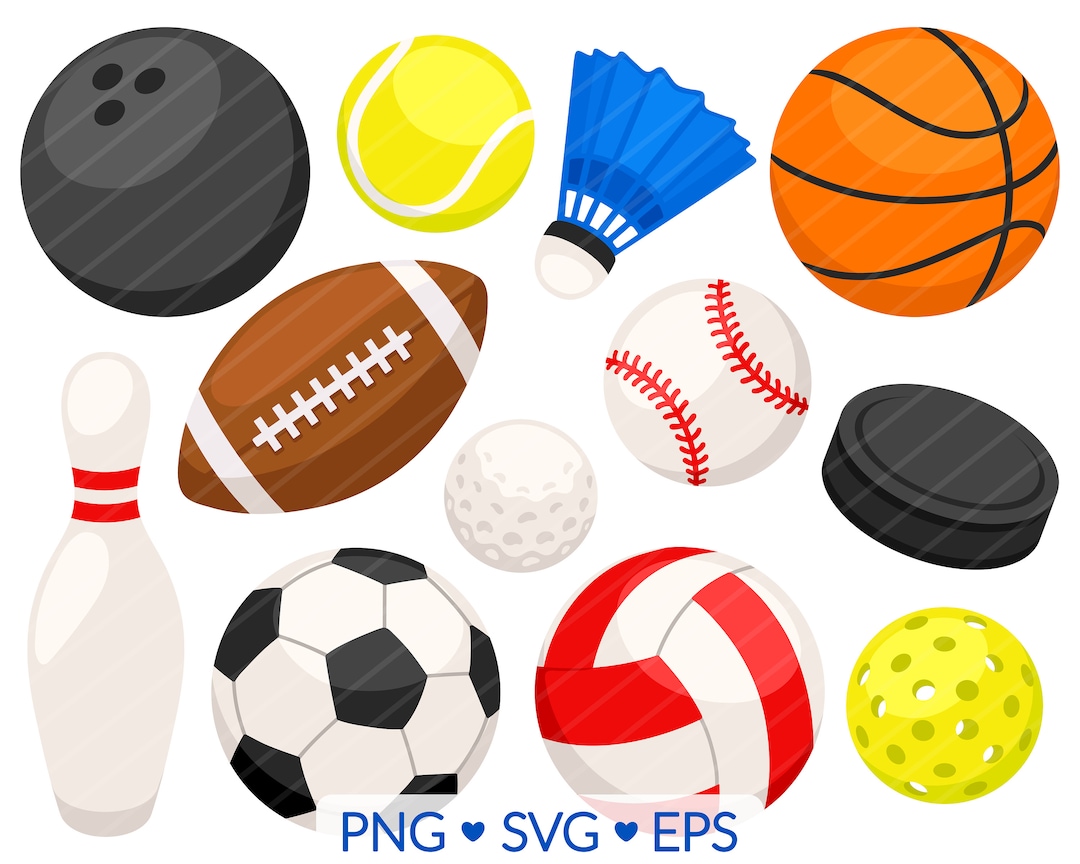 Sport Ball Clipart SVG, PNG, EPS Images Football Soccer, Pickle Ball ...