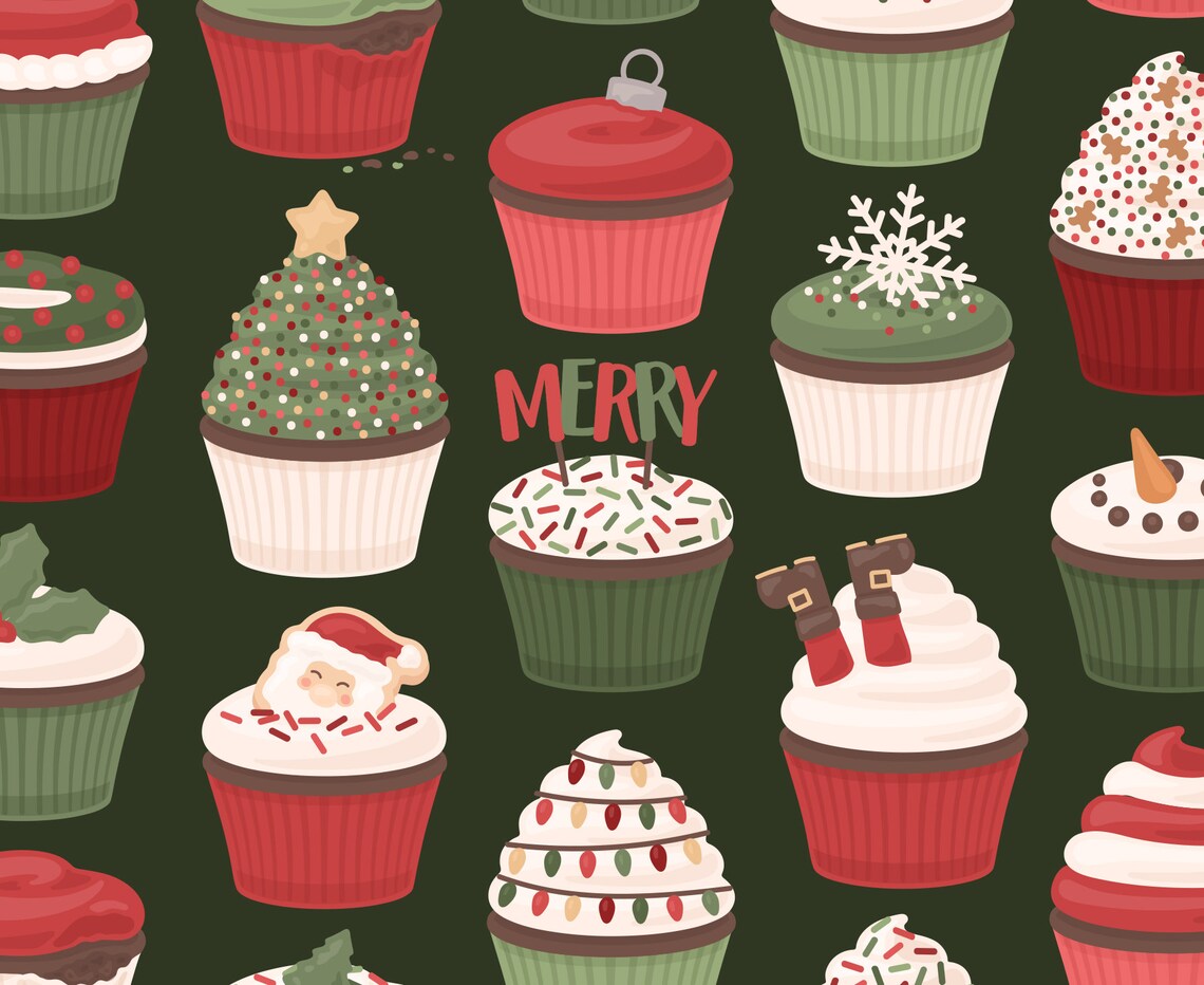 Christmas Cupcake Clipart Holiday Clipart Winter Clipart | Etsy