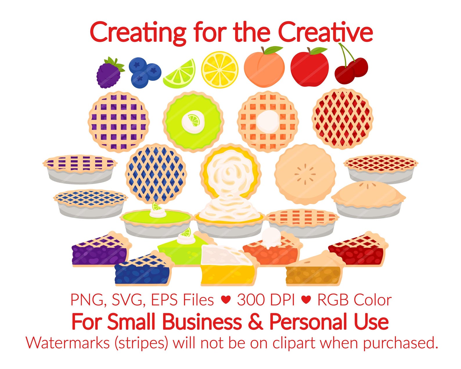 Pie Clipart Set – Fruit Pies, Bakery Illustrations (SVG, PNG, EPS) - Etsy