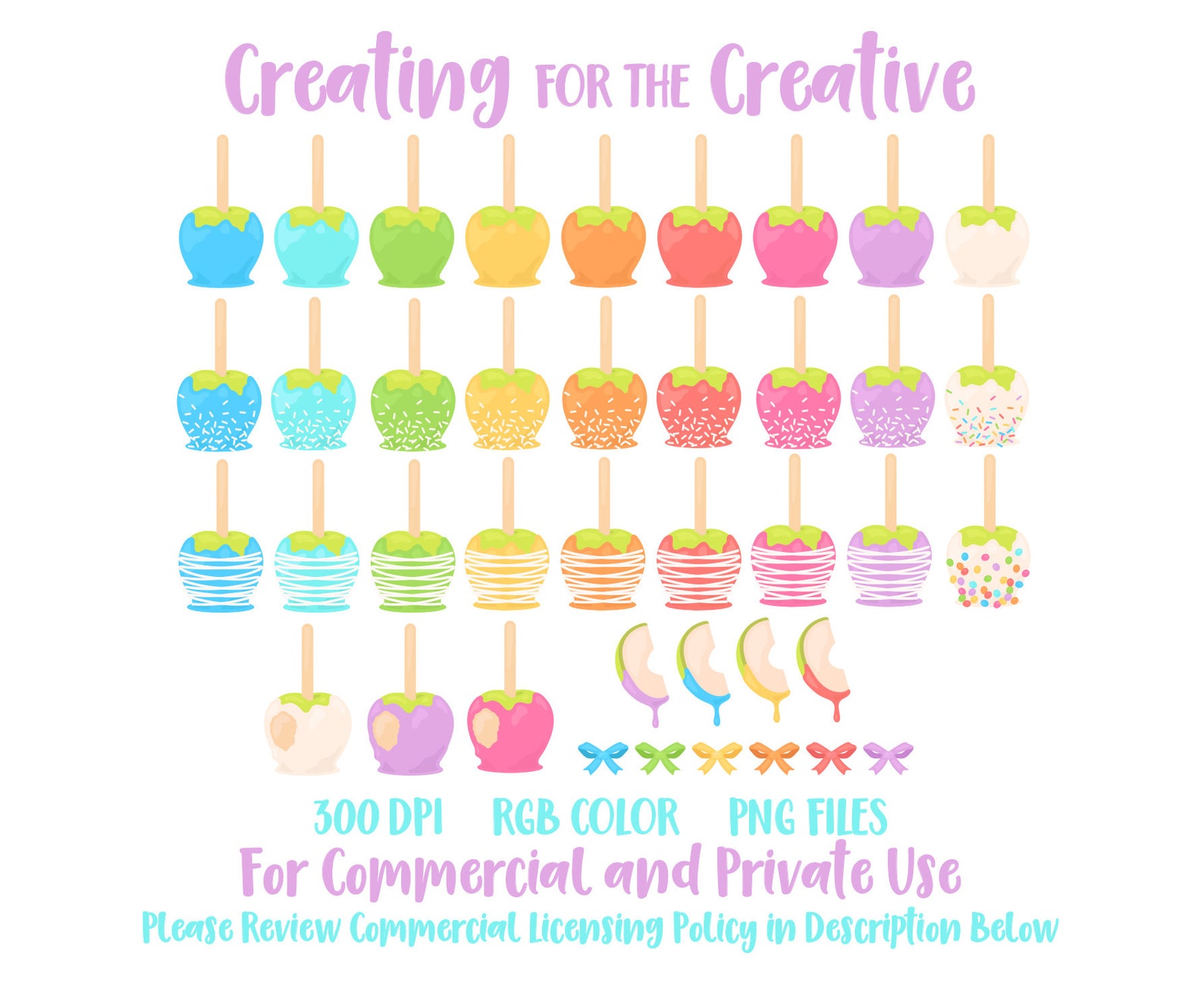 Candy Apple Clipart, Rainbow Caramel Apples (PNG, Digital Download) - Etsy