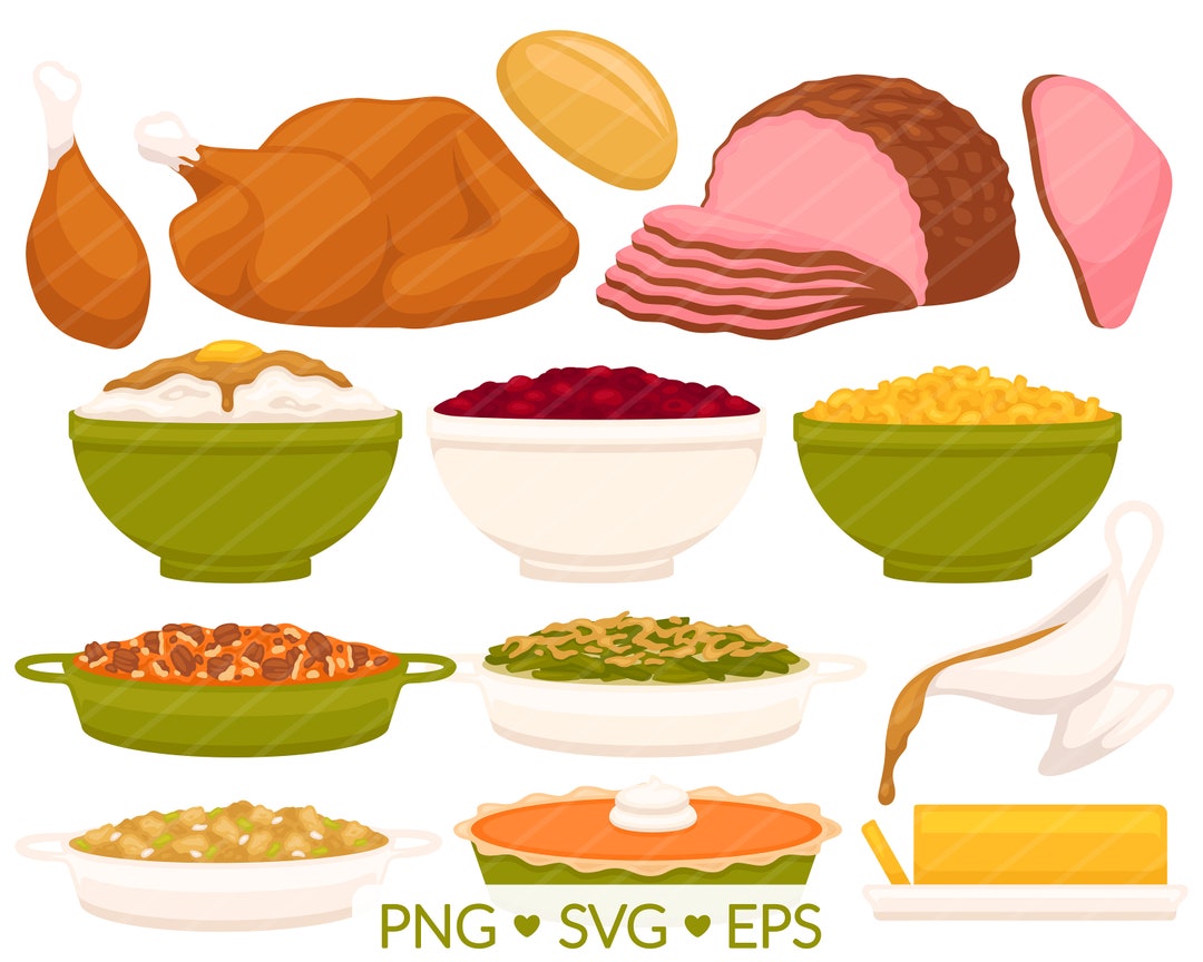 Thanksgiving Dish Clipart SVG, PNG, EPS Images Turkey Mashed Potatoes ...