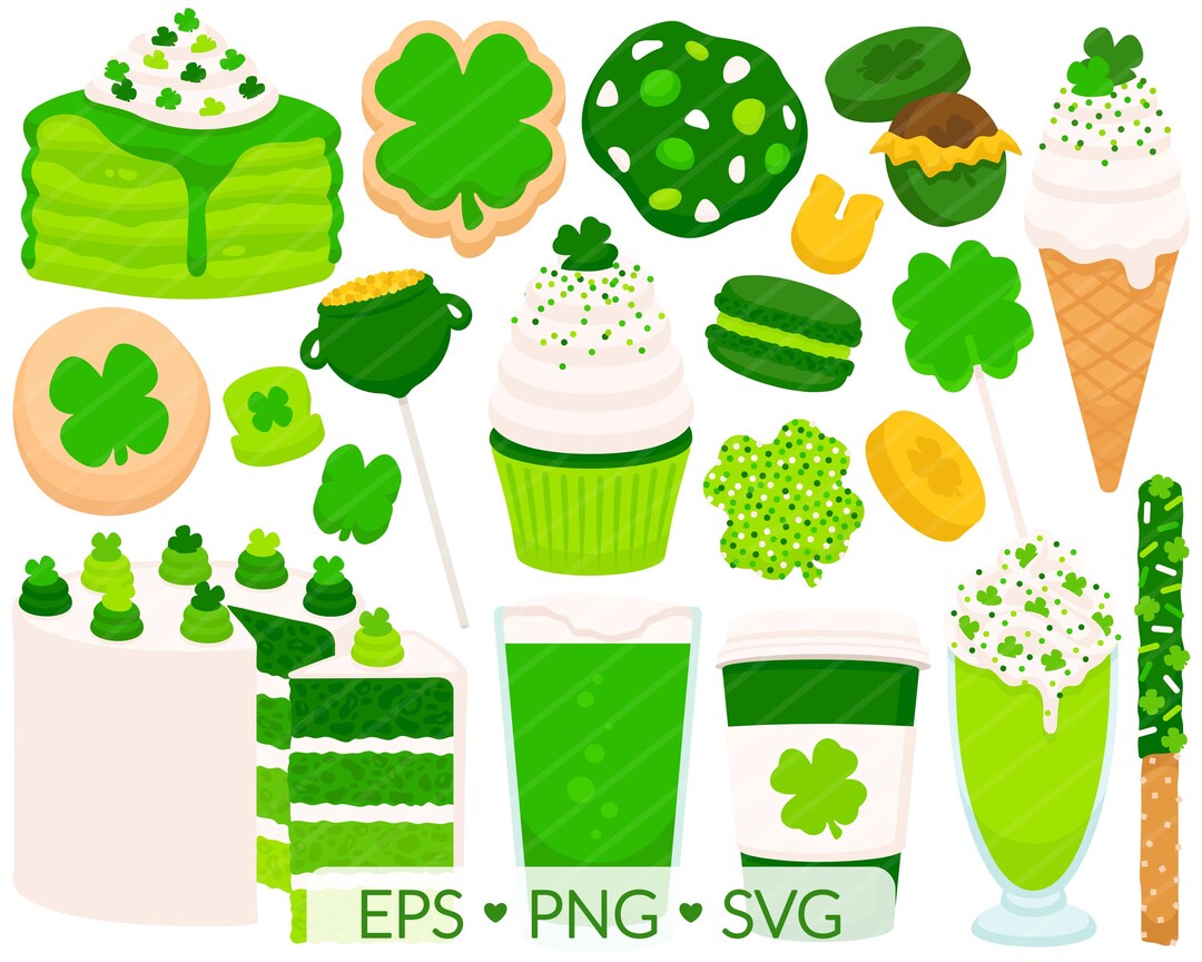 St. Patrick's Day Treat Clipart - SVG, PNG, EPS Images - Clover Pot of ...