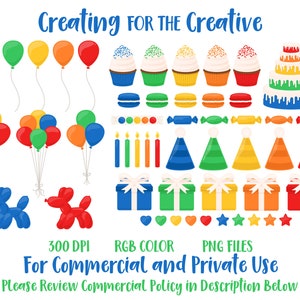 Rainbow Birthday Clipart, Party Cupcake Clip Art, Present Clipart ...