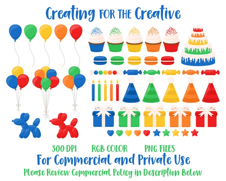 Rainbow Birthday Clipart Party Cupcake Clip Art Present | Etsy