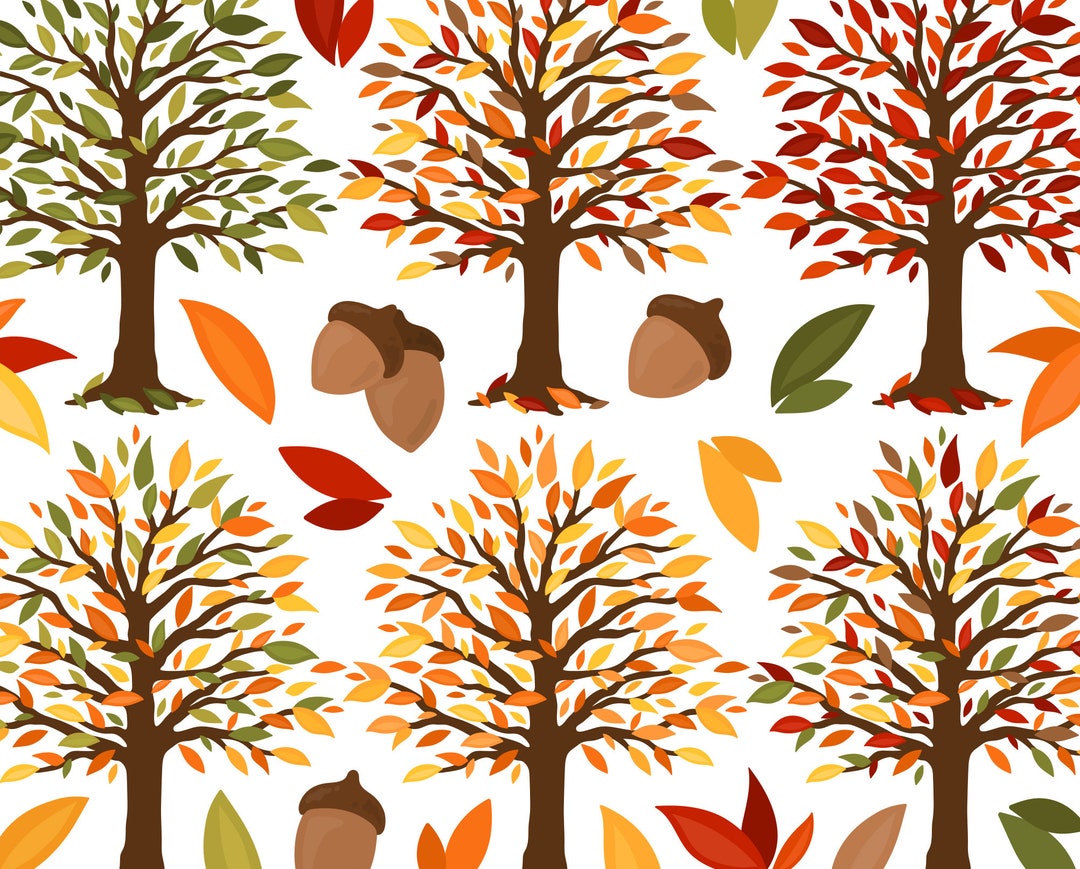 Colorful Autumn Fall Tree Clipart - Acorn Forest Thanksgiving Halloween ...