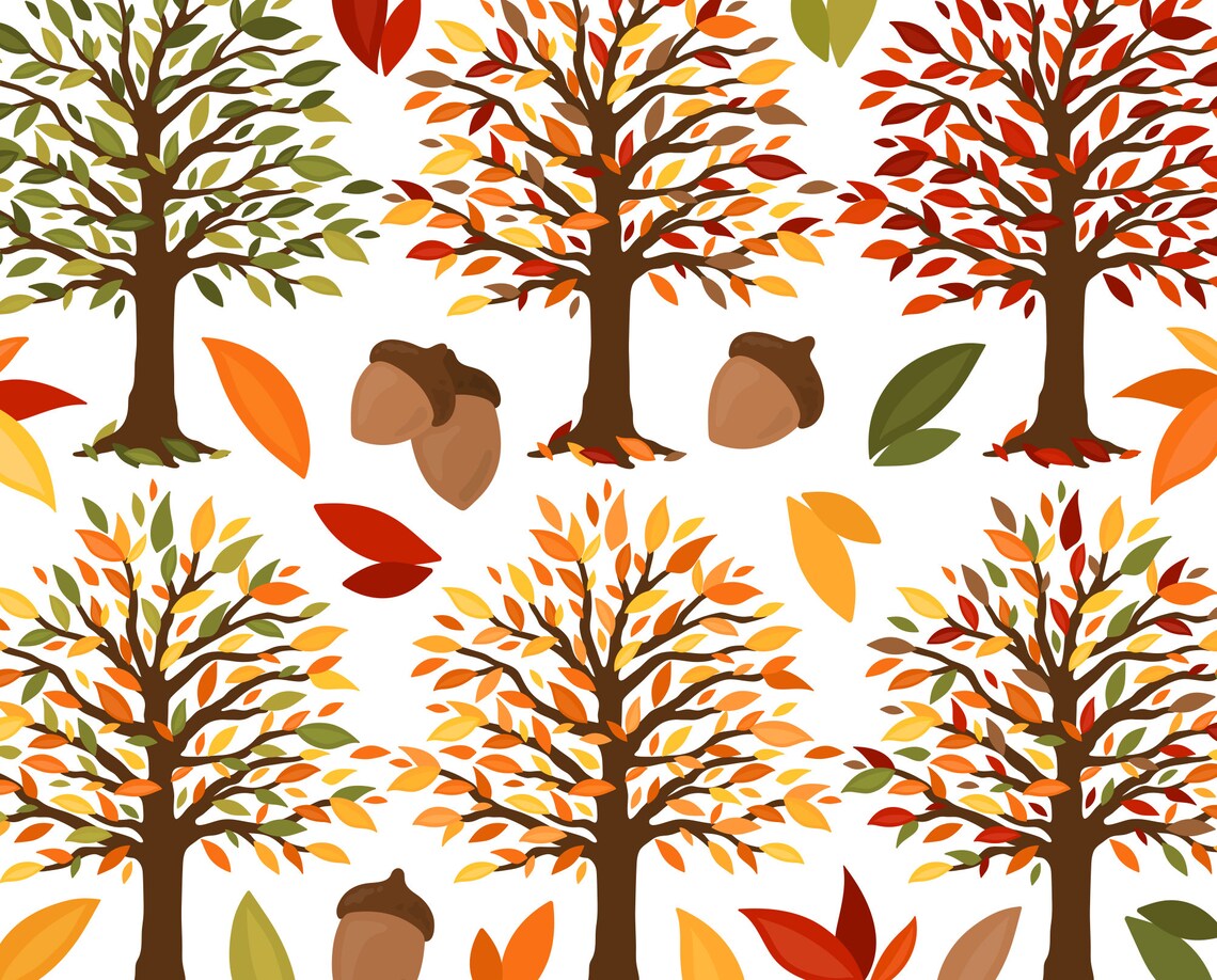 Colorful Autumn Fall Tree Clipart Acorn Forest Thanksgiving - Etsy