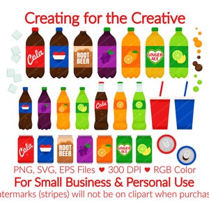 Soda Pop Clipart - SVG, PNG, EPS Images - Grape Orange Lemon Lime Cola ...