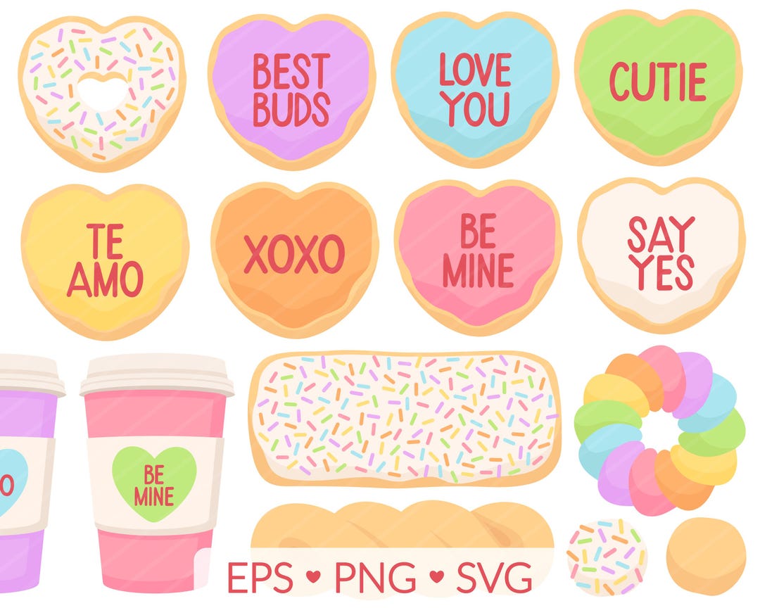 Conversation Heart Donut & Coffee Clipart – Valentine's Day (SVG, PNG ...