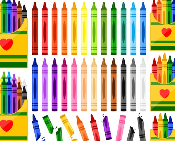Crayon Clipart Art Supplies Kiddie Children's Back to - Etsy