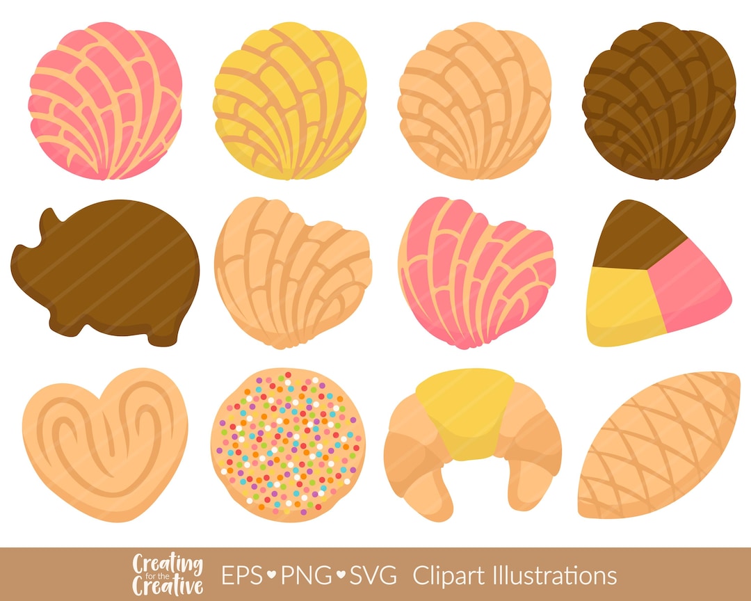Pan Dulce Clipart SVG, PNG, EPS Images Mexican Bakery Clip Art, Concha ...