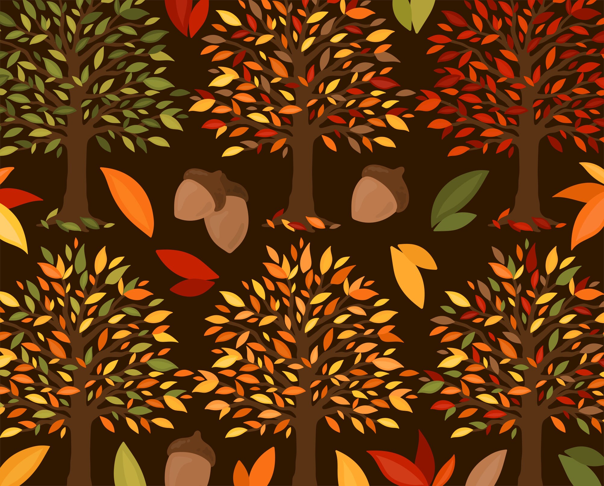 Colorful Autumn Fall Tree Clipart Acorn Forest Thanksgiving | Etsy
