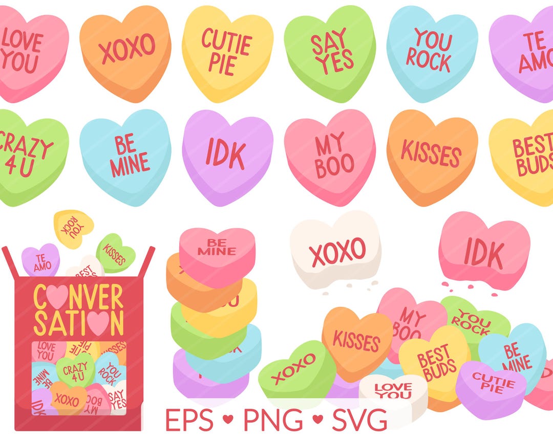 Conversation Heart Clipart - SVG, PNG, EPS Images - Valentine's Day ...