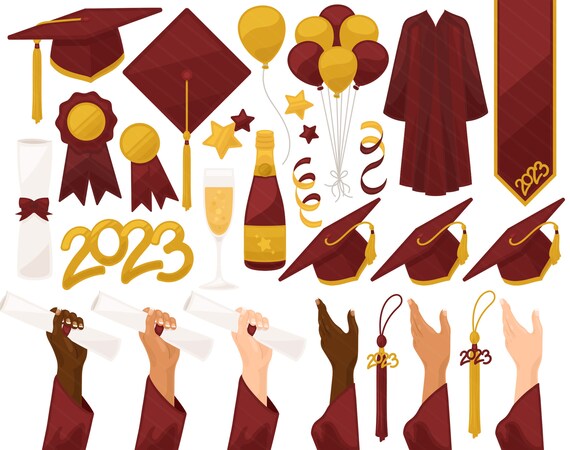 Maroon Graduation Cap And Diploma Clipart