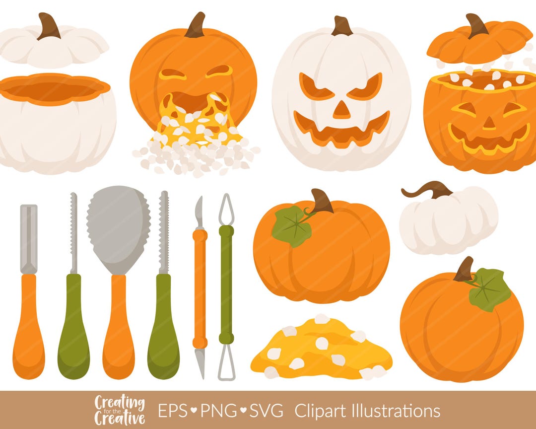 Pumpkin Carving Clipart - SVG, PNG, EPS Images - Fall Autumn Halloween ...