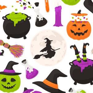 Witch Halloween PNG Clipart - Cauldron Pumpkin Broom Pumpkin Potion ...