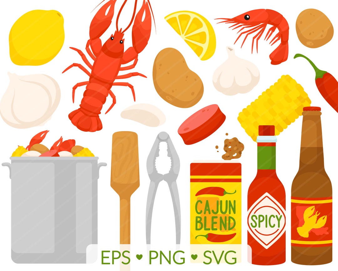 Crawfish Boil Clipart – Louisiana Cajun Seafood Illustrations (PNG, SVG ...