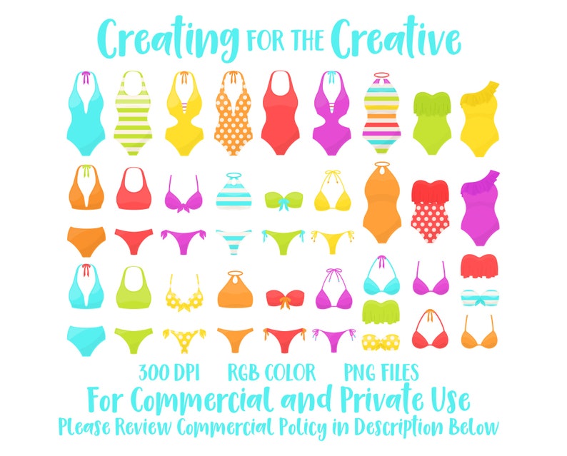 Summer Swimsuit Clipart Bikini Tankini Swimming Pool Beach - Etsy