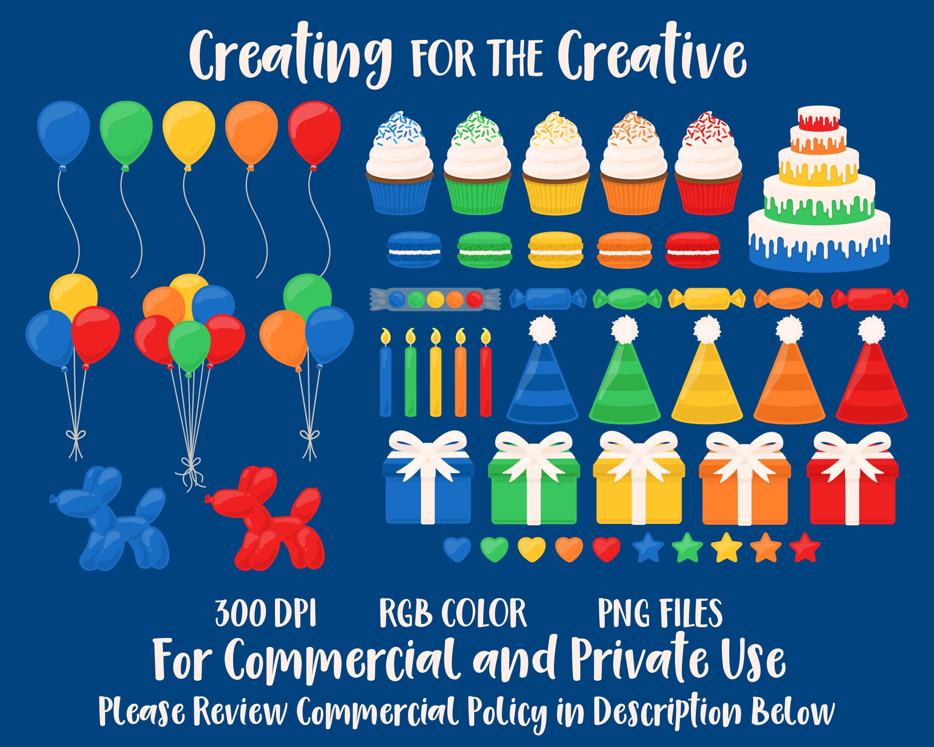 Rainbow Birthday Clipart Party Cupcake Clip Art Present | Etsy