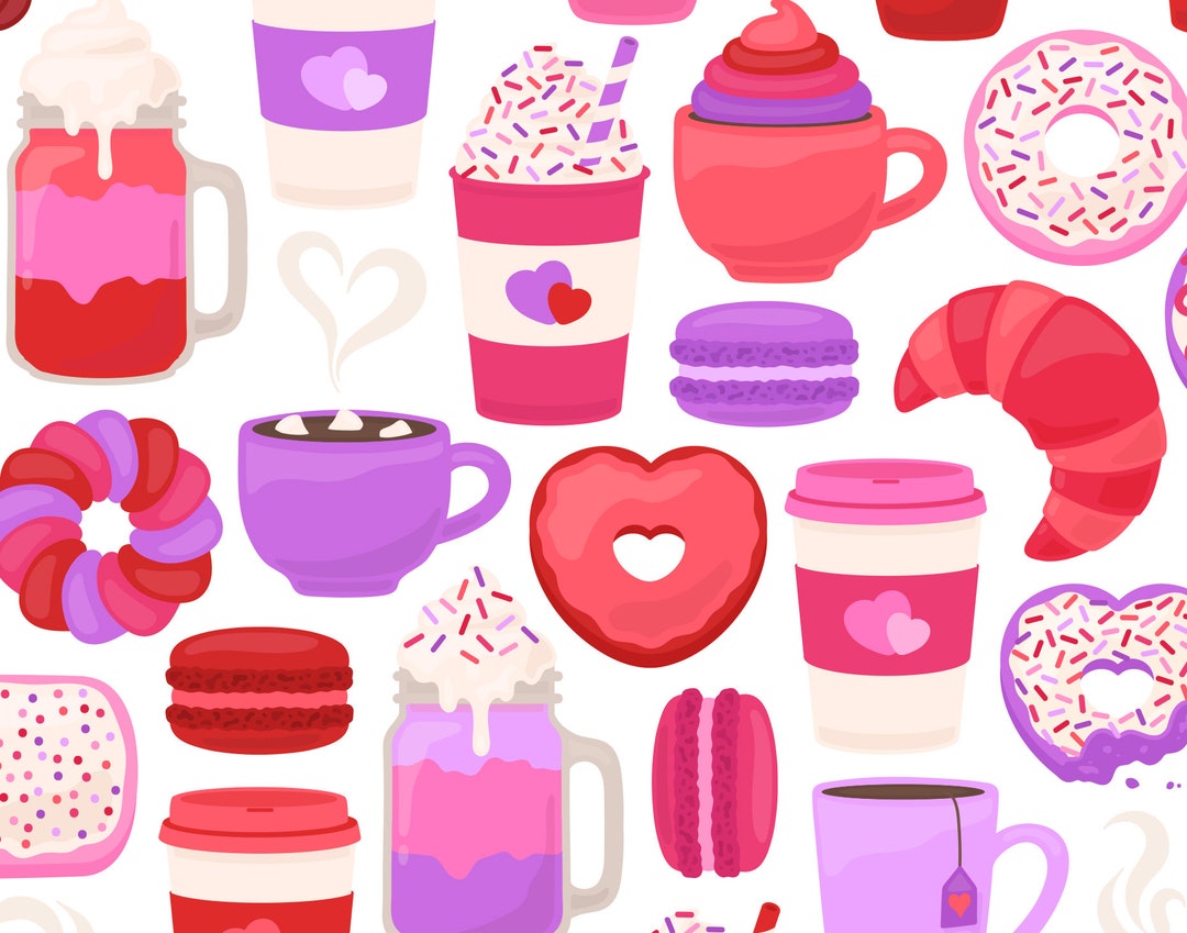 Valentine Coffee & Treats Clipart, Valentine Clipart, Pink Clipart ...