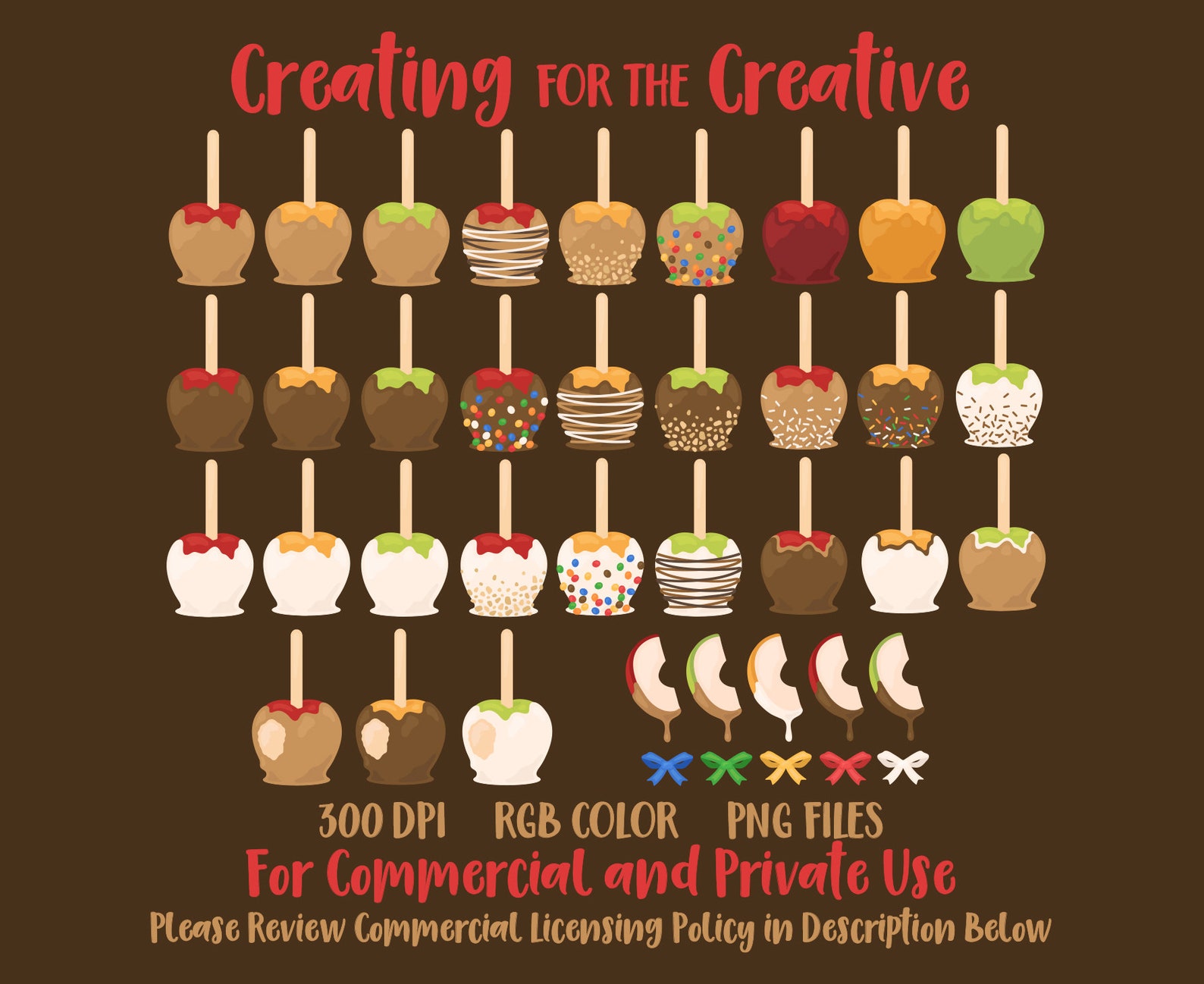 Autumn Caramel Apple Clipart Candy Apple Dessert Fruit Treat - Etsy