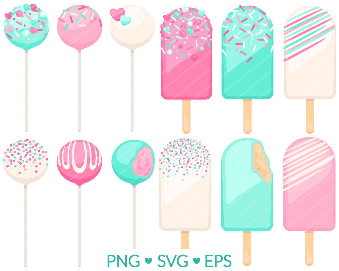 Aqua Pink Cake Pop Clipart SVG, PNG, EPS Images Teal Pink Cakesicle ...