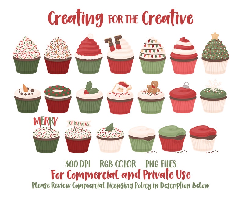 Christmas Cupcake Clipart Holiday Clipart Winter Clipart | Etsy