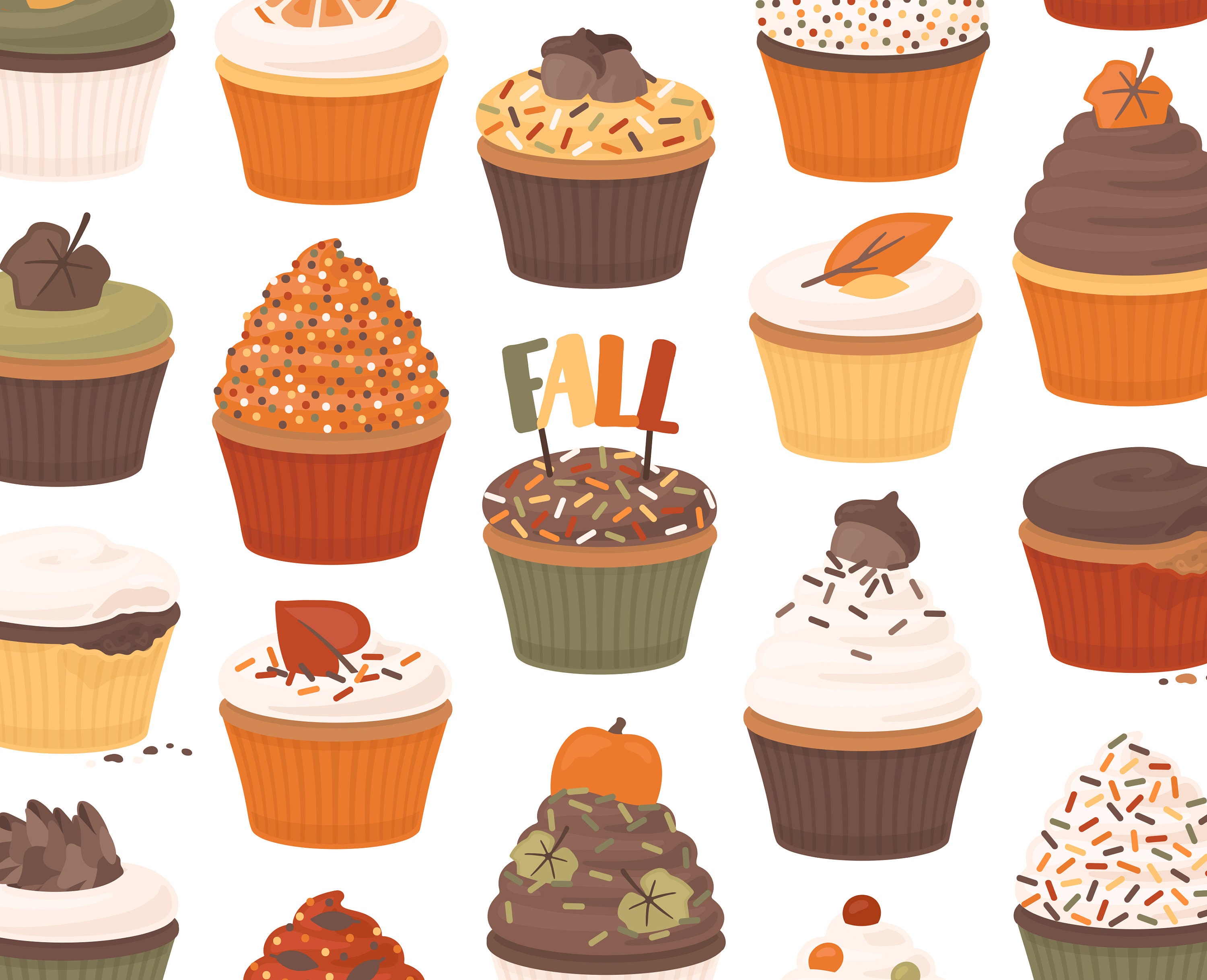 Autumn Cupcake Clipart Fall Clipart Thanksgiving Clipart | Etsy