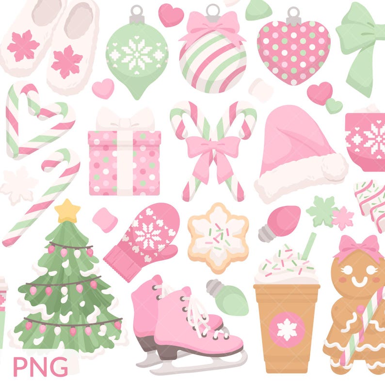 Mint & Pink Christmas PNG Clipart – Girly Holiday Designs, Gingerbread ...