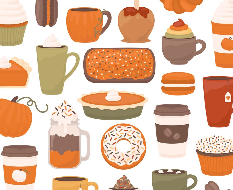 Autumn Desserts and Drinks Clipart Fall Clipart Pumpkin | Etsy