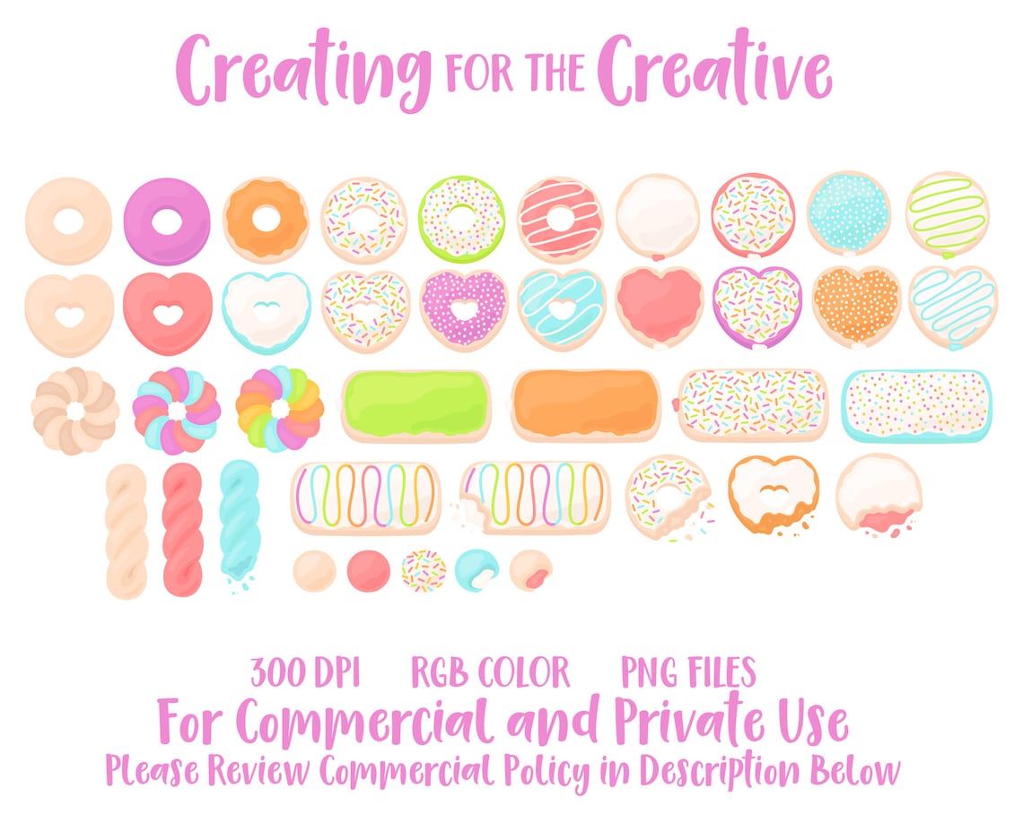 Pastel Donut Clipart Doughnut Clipart Pastry Illustration - Etsy