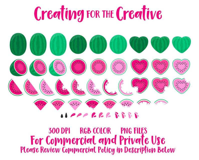 Pink Watermelon Clipart Summer Melon Fruit Fourth of July - Etsy