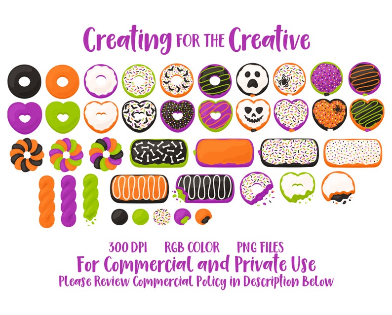 Halloween Donut Clipart - Spider Bat Cruller Breakfast Pastry Fall ...