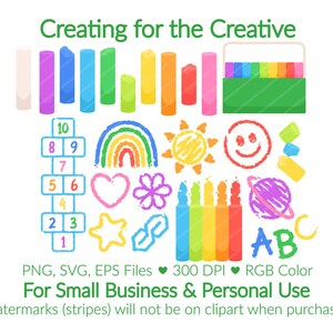 Sidewalk Chalk Clipart – Kiddie Art Digital Files, Summer Activity (SVG ...