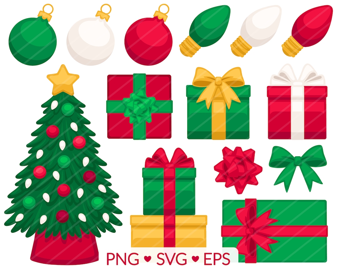 Christmas Tree & Presents Clipart SVG PNG EPS Images - Etsy