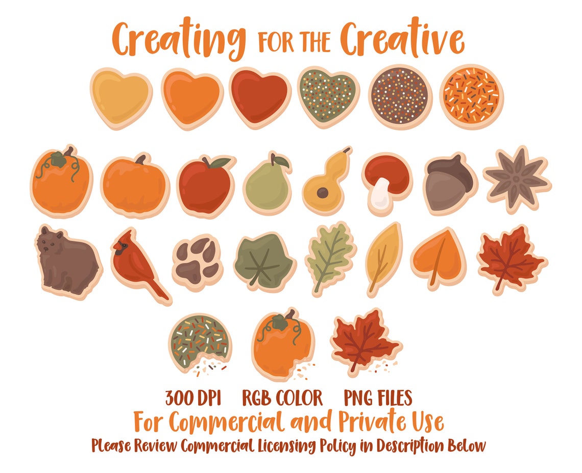 Autumn Cookie Clipart: Fall Baking PNG, Commercial Use - Etsy