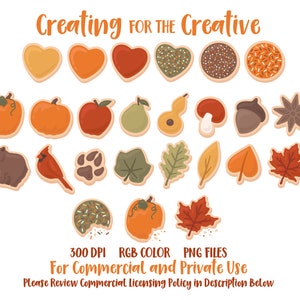 Autumn Cookie Clipart: Fall Baking PNG, Commercial Use - Etsy