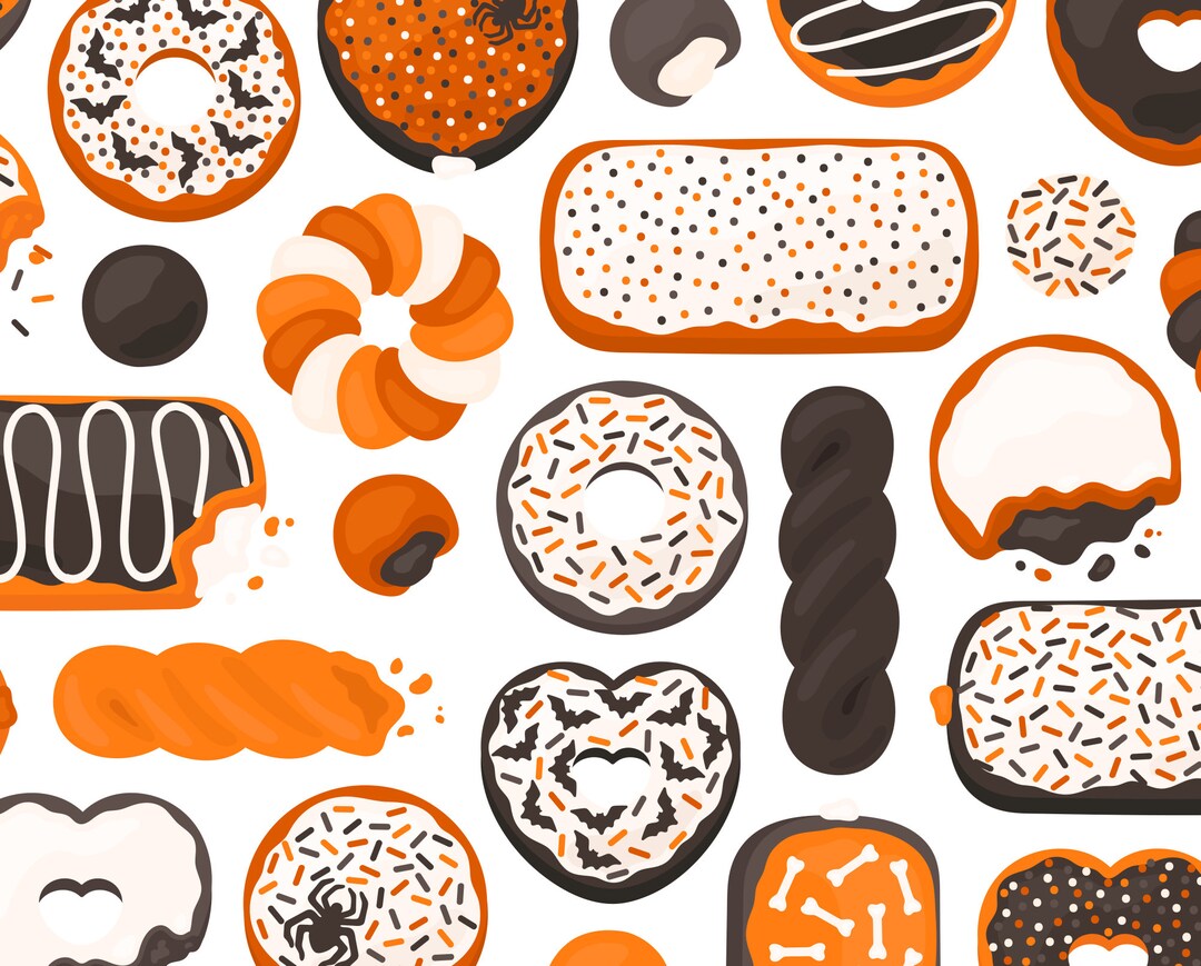 Spooky Halloween Donut Clipart Spider Bat Cruller Breakfast Pastry Fall ...