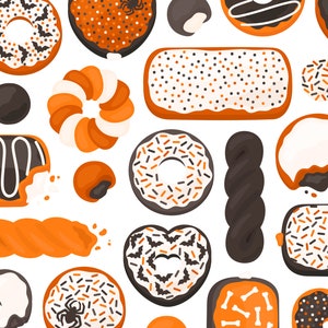 Spooky Halloween Donut Clipart Spider Bat Cruller Breakfast | Etsy