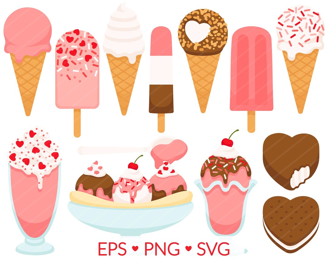 Valentine Ice Cream Clipart - SVG, PNG, EPS Images - Valentine's Day ...