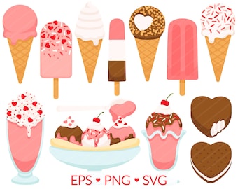 Valentine Ice Cream Clipart - SVG, PNG, EPS Images - Valentine's Day ...