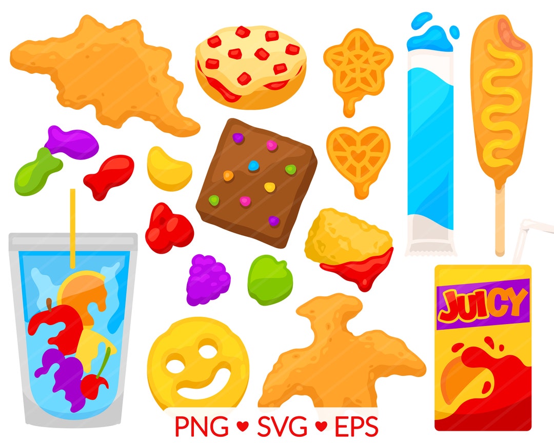 Kid's Junk Food Clipart SVG, PNG, EPS Images Dino Nuggets, Pizza Bagel ...