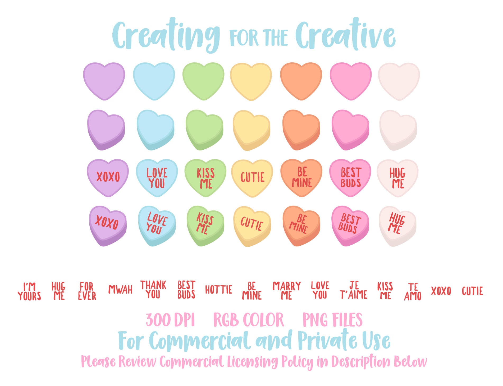 Conversation Heart Clipart Rainbow Valentine Candy Heart - Etsy UK